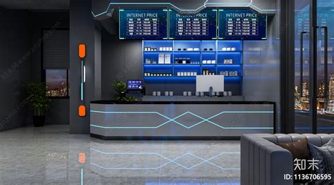 现代科技风网吧网咖3d模型下载【id1136706595】知末3d模型网