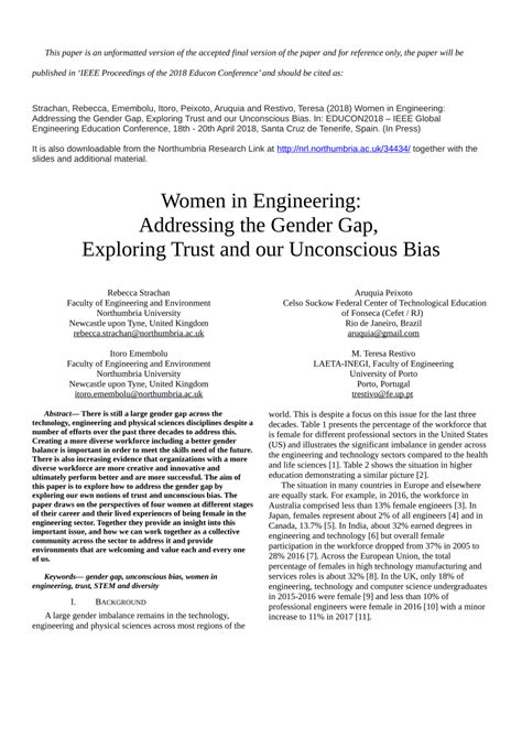PDF Women In Engineering Addressing The Gender Gap Exploring Trust And Our Unconscious Bias