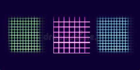 Set Neon Grid Glowing Desktop Icon Neon Sticker Neon Figure Seamless Pattern Glowing Figure
