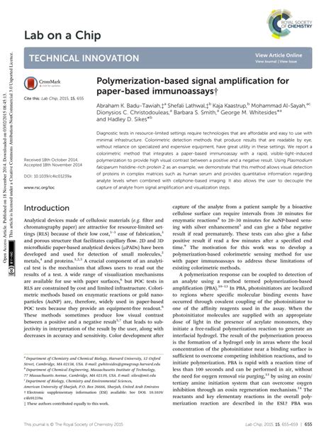 Pdf Polymerization Based Signal Amplification For Paper Based