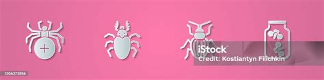 세트 종이 잘라 거미 딱정벌레 사슴 차퍼 딱정벌레와 반딧불 항아리 아이콘에 버그 종이 아트 스타일 벡터 3차원 형태에 대한 스톡 벡터 아트 및 기타 이미지 Istock