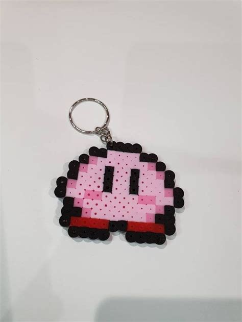 Cute Kirby Keyring Kirby Keychain Perler Bead Kirby Etsy Easy Perler Bead Patterns Melt