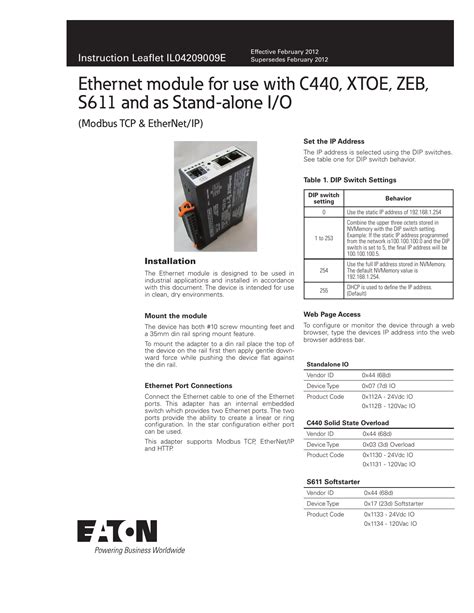 C441uc441v Ethernet Ipmodbus Tcp Installation Leaflet Manualzz
