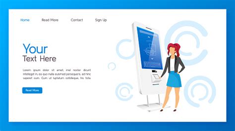 자체 주문 키오스크 방문 페이지 벡터 템플릿 레스토랑 터치 스크린 패널 웹 사이트 인터페이스 아이디어 평면 일러스트 혁신적인 대화형 패널 홈페이지 레이아웃 고객 서비스 웹