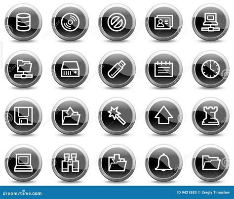 Server Web Icons Black Glossy Circle Buttons Stock Vector