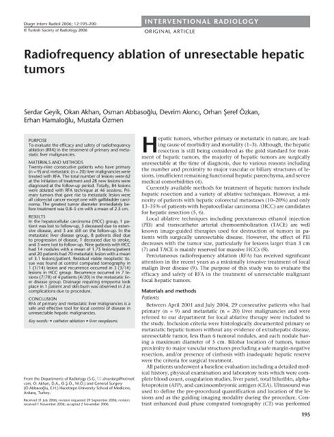 Radiofrequency Ablation Of Unresectable Hepatic Researchgate