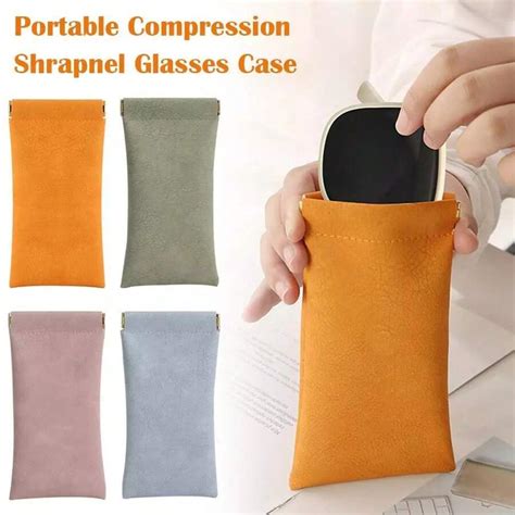 124pcs Portable Squeezed Glasses Case Pu Leather Soft Sunglasses Bag Portable Phone