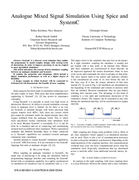 Pdf Analogue Mixed Signal Simulation Using Spice And Systemc