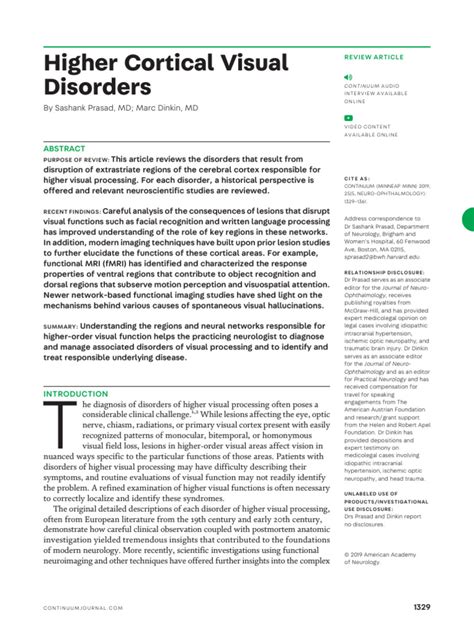 Higher Cortical Visual Disorders 10 Pdf Visual Cortex Neuroscience