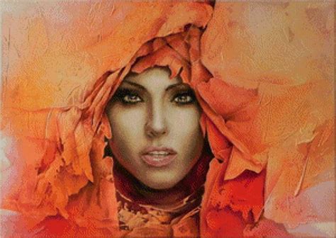 Схема вышивки «девушка в оранжевом №1052175 Вышивка крестом