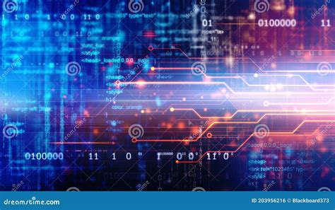 Binary Code Background With Various Technology Elements Circuit Board
