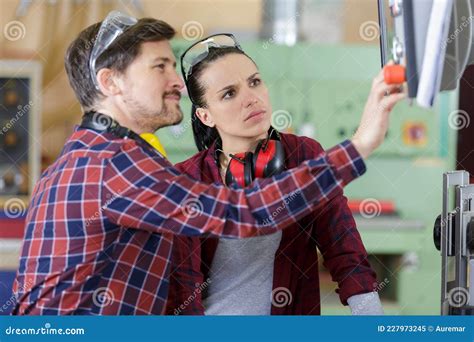 Man And Woman With Machine Cnc Stock Image Image Of Person Twenties