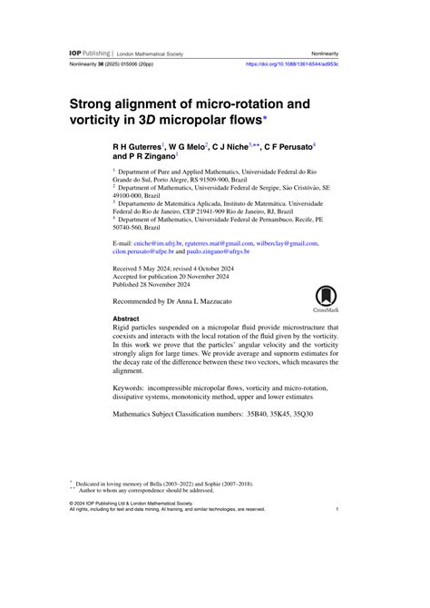 Strong Alignment Of Micro Rotation And Vorticity In 3d Micropolar Flows Request Pdf