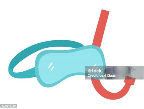 벡터 다이빙 마스크와 흰색 배경에 고립 스노클링 파란색과 빨간색 여름 다이빙 또는 수영 장비 클립 아트 요소입니다 귀여운 플랫 수영 고글과 아이들을위한 튜브 일러스트 해변