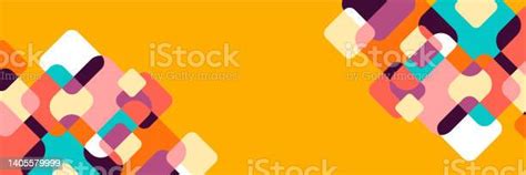 둥근 사각형 추상 오렌지 다채로운 복고풍 와이드 배너 디자인 배경 현대 추상적 인 기하학적 배너 배경 0명에 대한 스톡 벡터