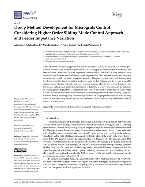 Pdf Droop Method Development For Microgrids Control Considering Higher Order Sliding Mode