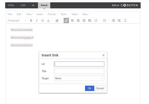 tinymce link plugin is not displaying link in link input box · issue