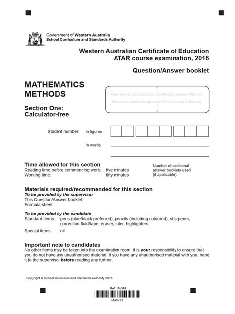 2016 Mathematical Methods Exam Calc Free Pdf Area Triangle