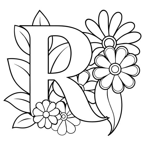 Alphabet R Coloring Page With The Flower R Letter Digital Outline