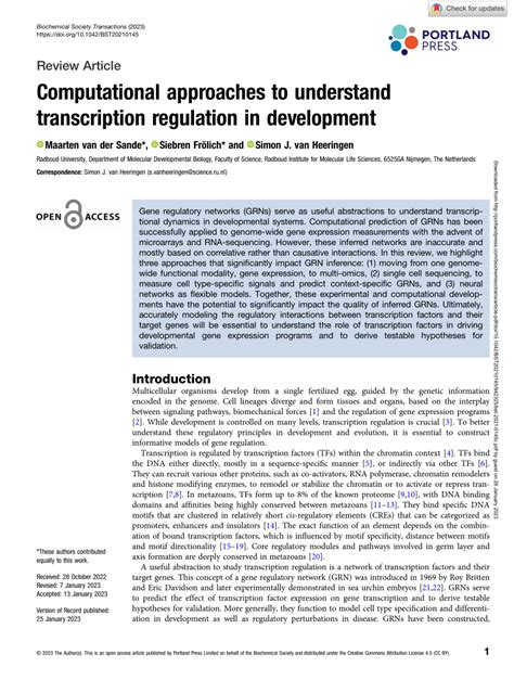 Pdf Computational Approaches To Understand Transcription Regulation In Development
