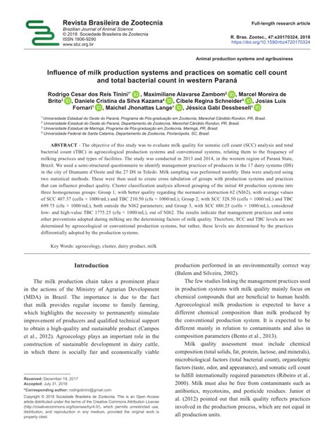 Pdf Influence Of Milk Production Systems And Practices On Somatic Cell Count And Total