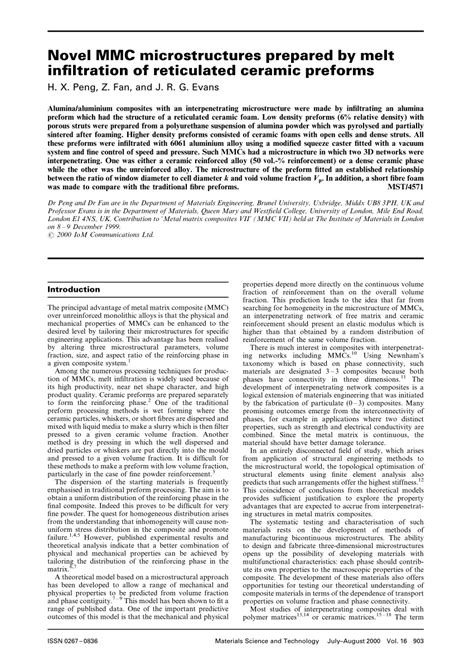 Pdf Novel Mmc Microstructures Prepared By Melt Infiltration Of Reticulated Ceramic Preforms