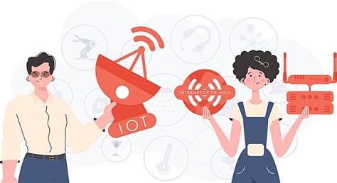 Flat Vector Illustration Of A Man And Woman Team In Iot Vector Online Programming Robot Png