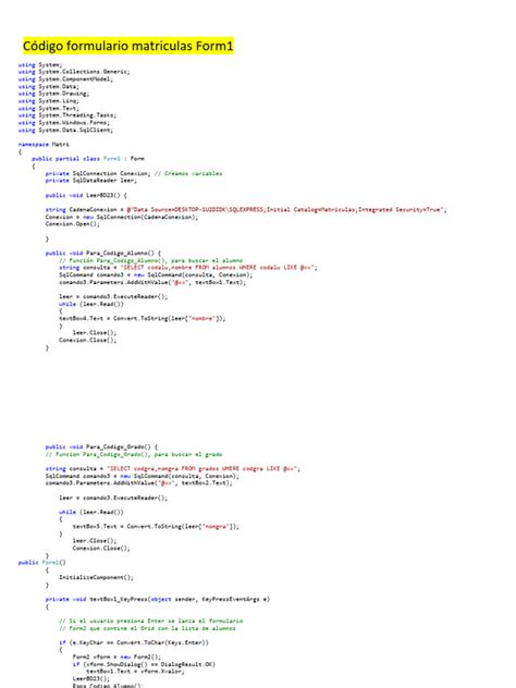 Formulario Matriculas Conexion A Sql Server Pdf