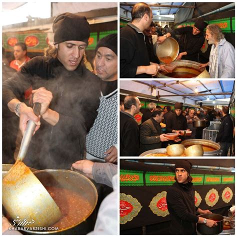 عکس تصاویری جالب از علی کریمی پای دیگ نذری لباس سیاه امام‌ حسین ع