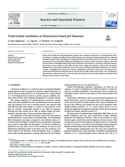 Pdf Track Etched Membrane As Fluorescence Based Ph Biosensor Florencia Richieri