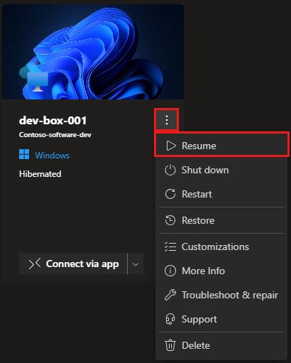 개발 상자를 최대 절전 모드로 전환 Microsoft Dev Box Microsoft Learn