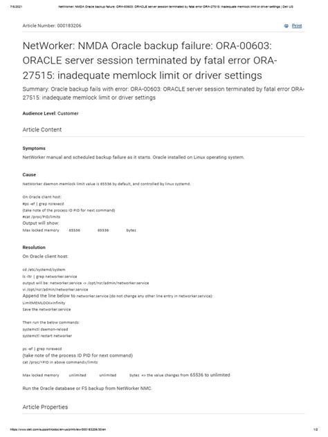 Networker Nmda Oracle Backup Failure Ora 00603 Oracle Server