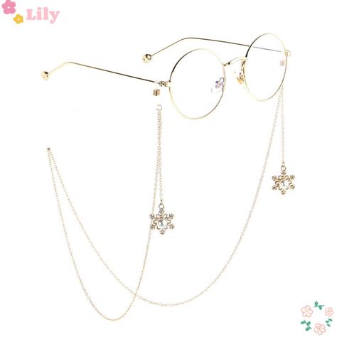 Lily สายโซ่โลหะ รูปซานตาคลอส เกล็ดหิมะ ประดับไข่มุก สําหรับคล้องแว่นตา ของขวัญคริสต์มาส Lily2