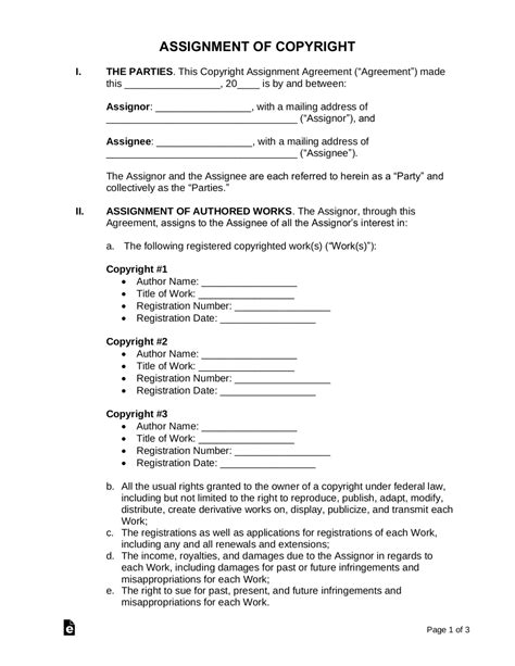 Assignment Of Copyright Agreement Template
