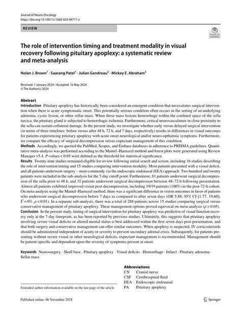 Pdf The Role Of Intervention Timing And Treatment Modality In Visual Recovery Following