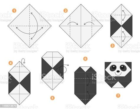 팬더 종이 접기 계획 자습서 이동 모델 아이들을위한 종이 접기 종이접기에 대한 스톡 벡터 아트 및 기타 이미지 종이접기