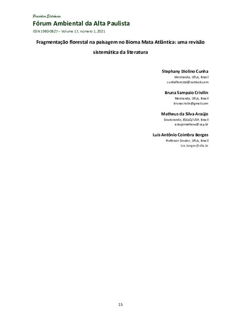 Pdf Forest Fragmentation In The Landscape In The Atlantic Forest Biome A Systematic Review Of