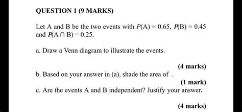 Solved QUESTION 1 9 MARKS Let A And B Be The Two Events Chegg Com