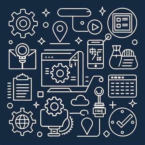 White Line Icons Representing Business Automation Time Management Technology And Online