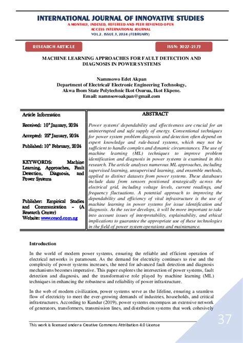 Pdf Machine Learning Approaches For Fault Detection And Diagnosis In Power Systems
