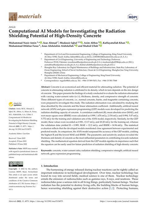 Pdf Computational Ai Models For Investigating The Radiation Shielding Potential Of High