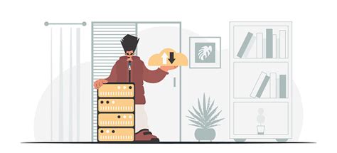 정보 용량 개념의 동기화 및 보안 소년은 정보 클라우드와 서버를 들고 있습니다 트렌디한 스타일 벡터 일러스트레이션 개념에 대한 스톡 벡터 아트 및 기타 이미지 Istock