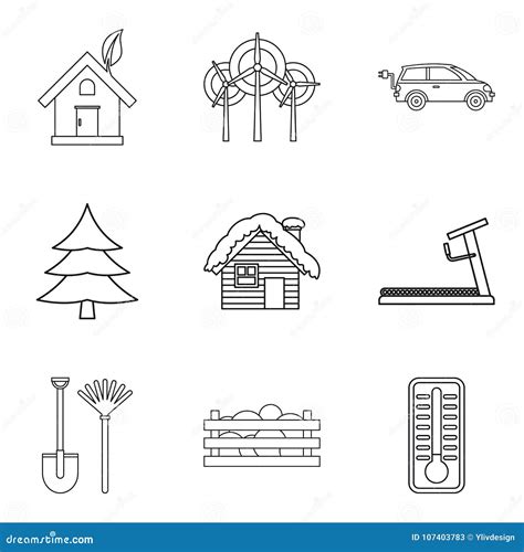 Unity With Ecosystem Icons Set Outline Style Stock Vector Illustration Of Energy Naturally