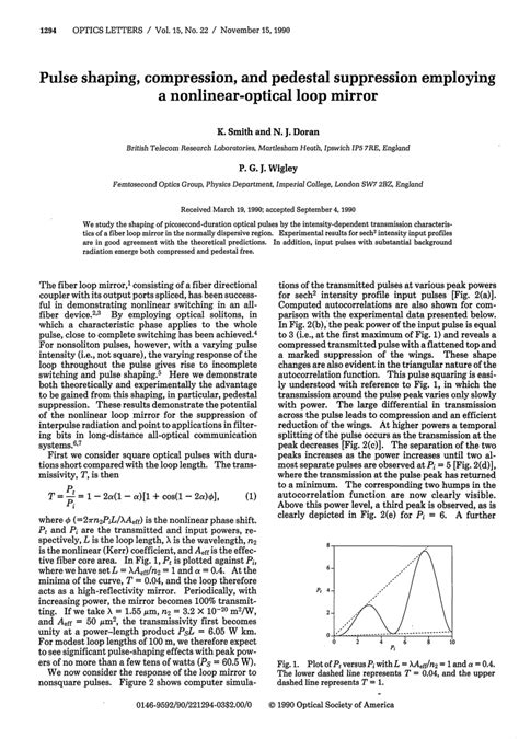 Pdf Pulse Shaping Compression And Pedestal Suppression Employing A Nonlinear Optical Loop Mirror
