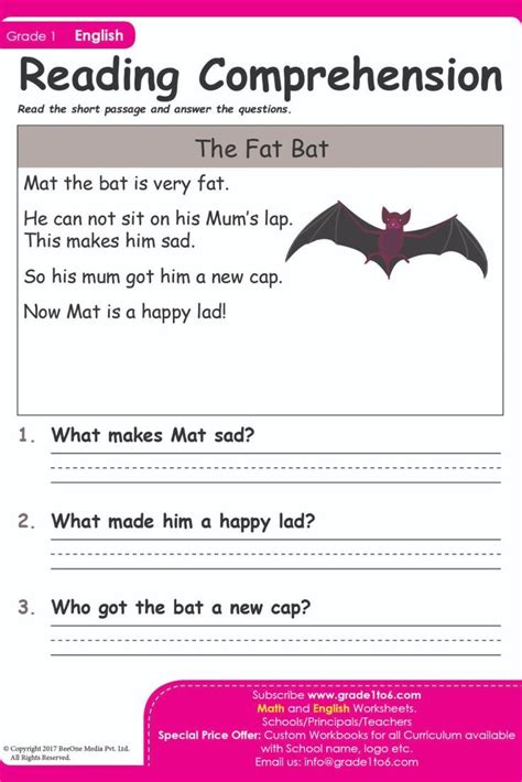 Comprehension Passages For Grade 1 Contains Short Reading Assignments