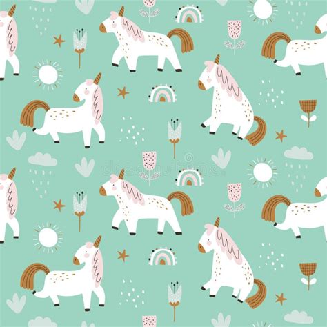 Pattern With Cute Unicorn Vector Illustrations Stock Vector Illustration Of Ribbon Vintage