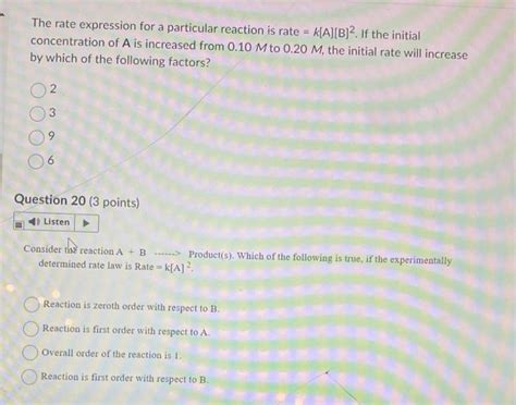 Solved The Rate Expression For A Particular Reaction Is Rate