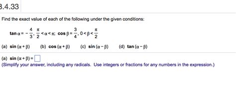 Solved Find The Exact Value Of Each Of The Following Under Chegg Com