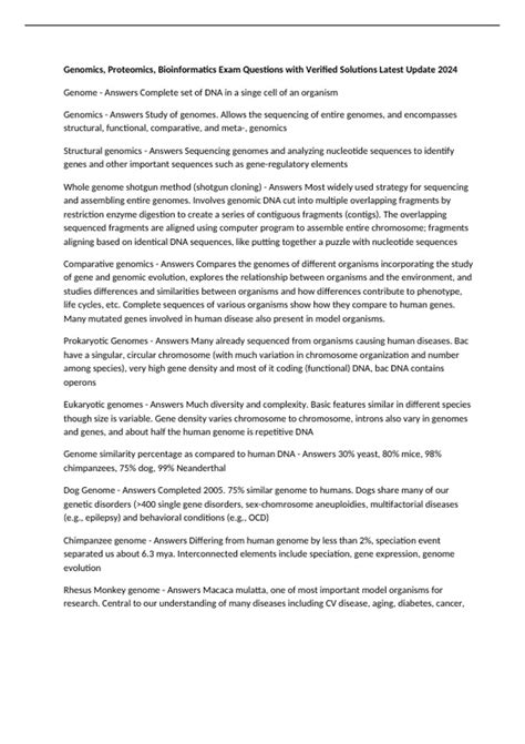 Genomics Proteomics Bioinformatics Exam Questions With Verified Solutions Latest Update 2024