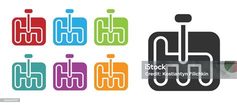 흰색 배경에 격리 된 블랙 기어 변속기 아이콘 전송 아이콘입니다 다채로운 아이콘을 설정합니다 벡터 일러스트레이션 가지 식물 부위에 대한 스톡 벡터 아트 및 기타 이미지